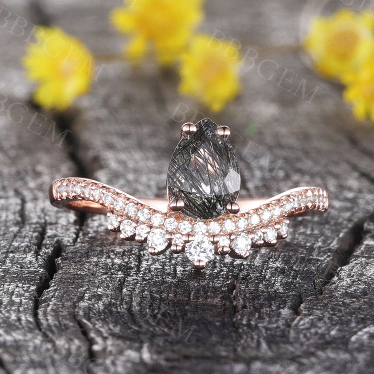 Black Rutilated Quartz Engagement Rings | BBBGEM