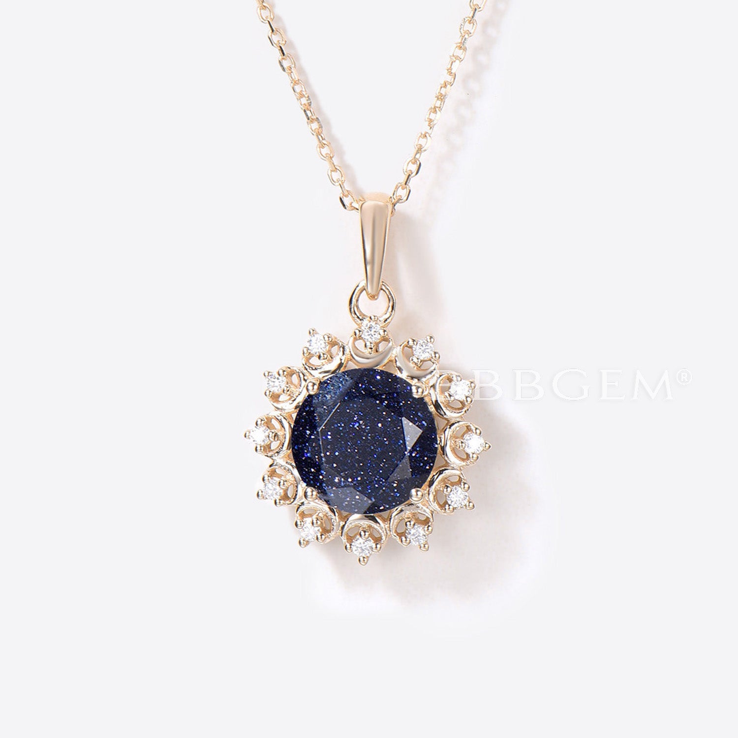 Sunflower Round Blue Sandstone Gemstone Pendant Necklace | BBBGEM
