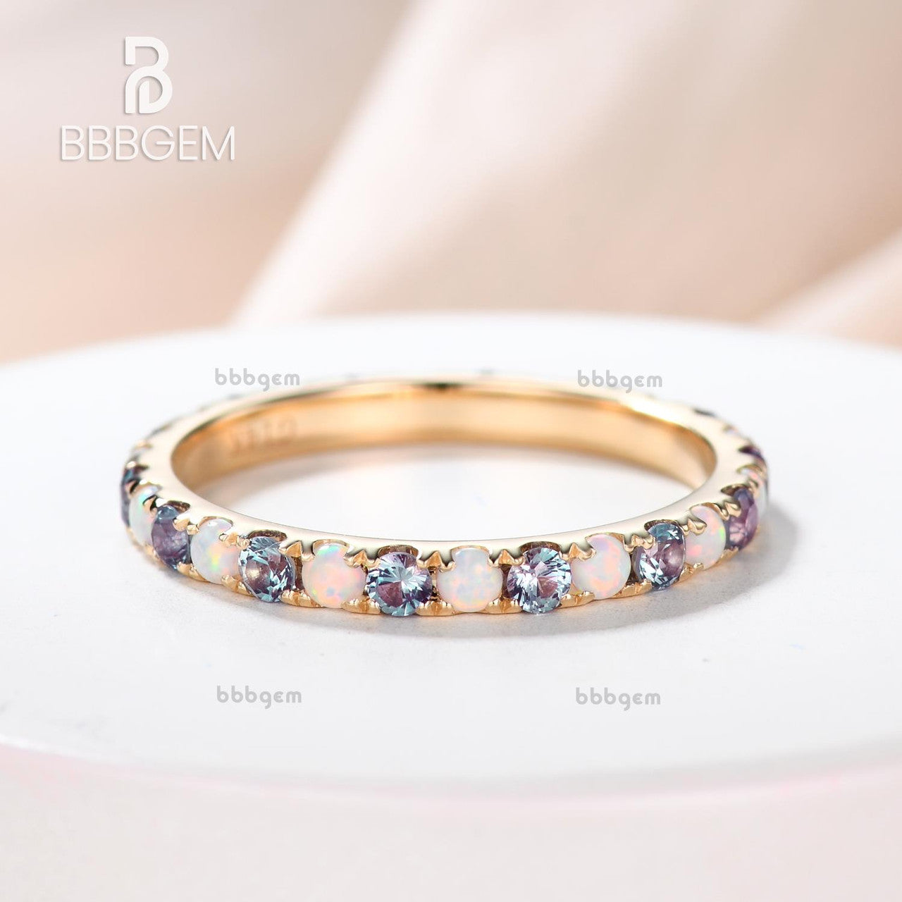 Alexandrite And Opal Wedding Full Eternity Gold Band| BBBGEM